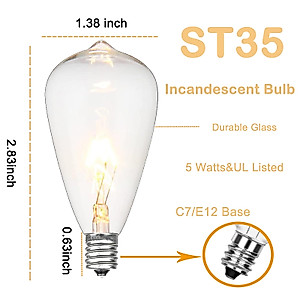 Egcol ST35 Replacement Bulbs,25 Pack Edison Light Bulbs fits C7/E12 Base,Shatterproof 5watt Incandescent Bulbs,String Light Bulbs for Indoor Outdoor Garden,Backyard,Warm White
