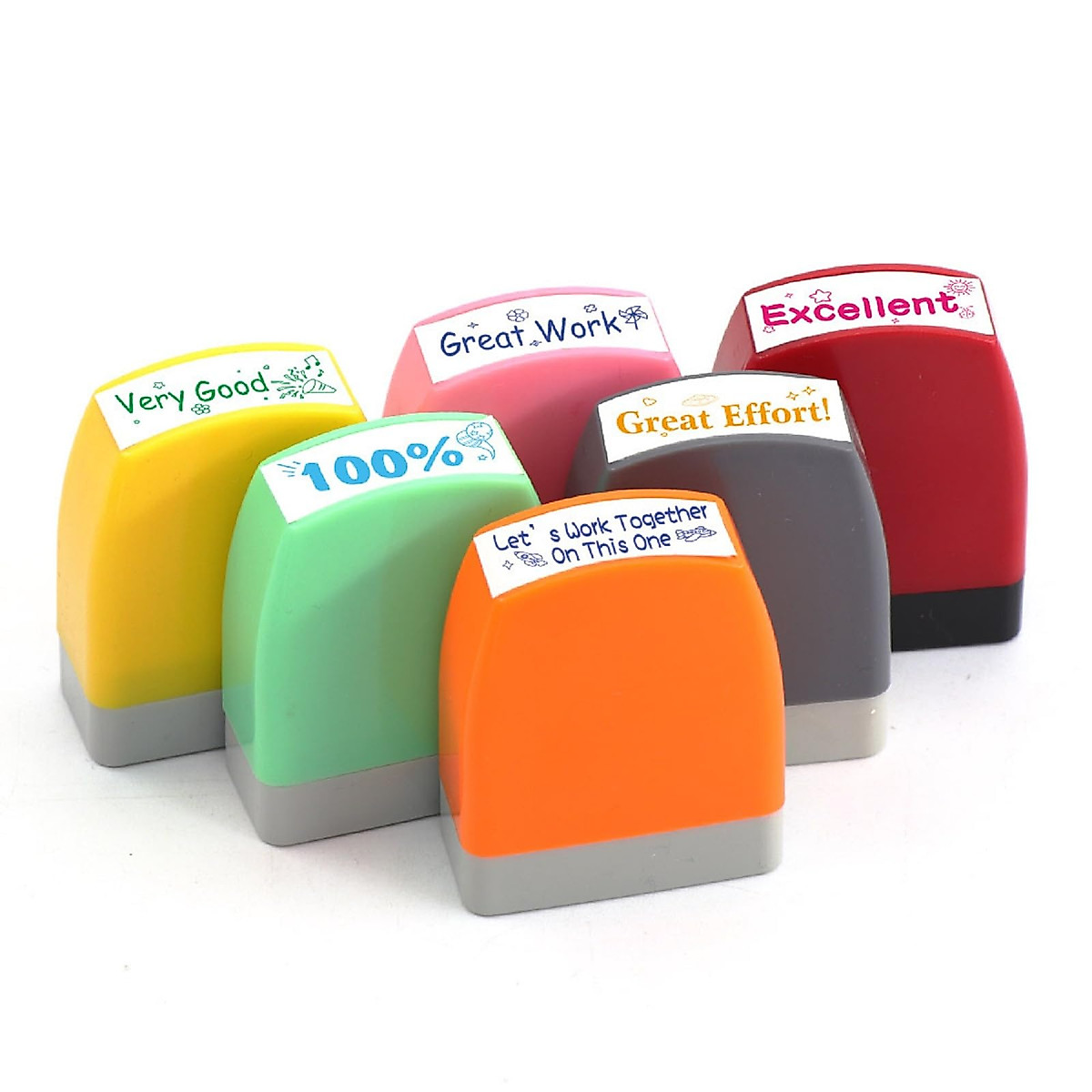 6 Pcs Teacher Stamps for Grading Classroom, Rectangular Self Inking Stamps Set, Motivational Encouraging Comments Colorful Stamps for Parent Signature School Teacher Review Homework Reward Supplies
