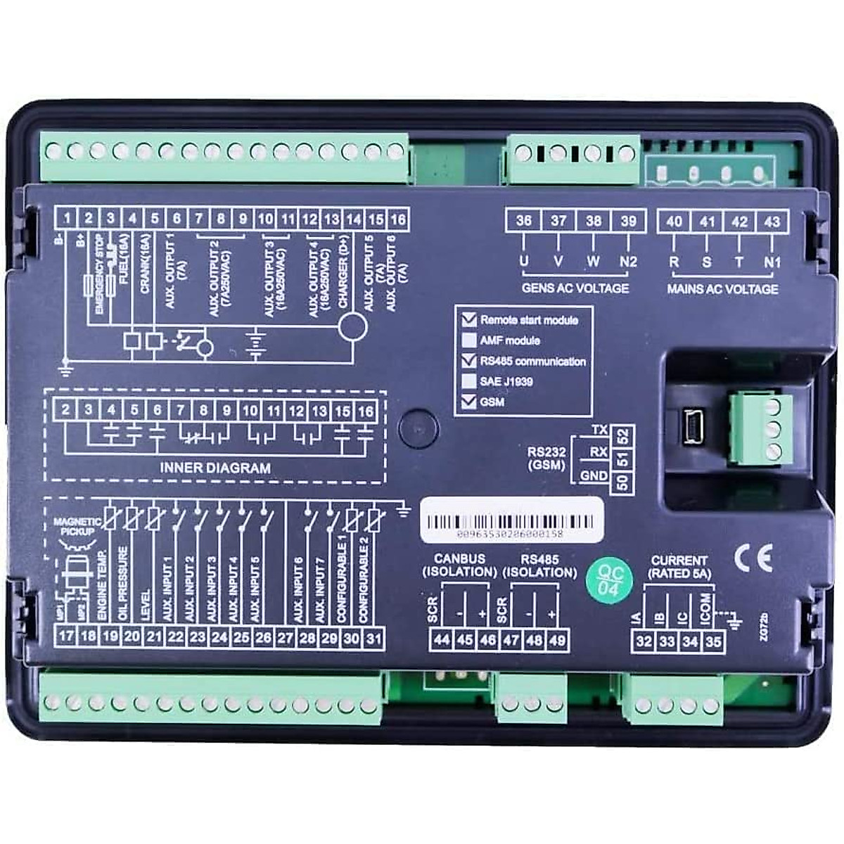YFYIQI Generator Set Controller Automatic Start/Stop Genset Controller Auto Start Module with Waterproof Security Level IP55 Short Message Service Function Schedule Control