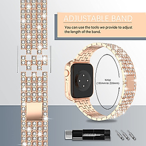 QVLANG Compatible for Apple Watch Band 40mm Series 6/5/4/SE, Diamond Rhinestone Case + Women Bling Band Stainless Steel Metal Bracelet for iWatch (Rose Gold, 40mm)