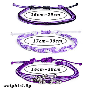 Bohemian Friendship Bracelet Set Beach Waterproof String Ocean Surfer Beaded Jewelry Adjustable Braided Rope String Cactus Bracelets Boho Stretch Handmade Woven Bracelets for Teen-purple