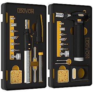 LEXIVON Butane Soldering Iron and Torch Multi-Purpose Kit | Cordless Self-Igniting Adjustable Flame 7-Tip Set | Pro Grade 125-Watt Equivalent