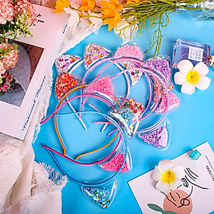 Fishdown Cute Cat Ears Headbands Set for Girls Plastic Headbands for Non-slip Transparent Cat Ears Headbands Quicksand(7pcs Per Pack Each Color 1pcs)