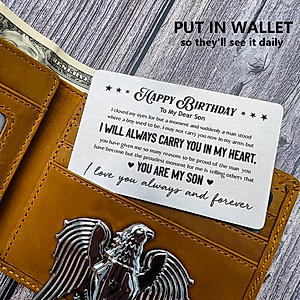 Renaissancey Son Birthday Card, Laser Engraved Wallet Card, Unique Gift for Son, Stainless Steel, 3.38"x2.13"x0.04"