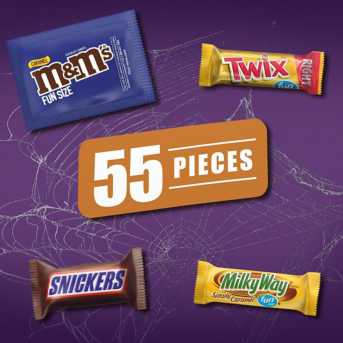 Mars SNICKERS, M&M'S Caramel, TWIX & MILKY WAY Caramel Variety Pack Fun Size Caramel Chocolate Candy Bar Assortment (33.43oz, 55 pieces) Bag