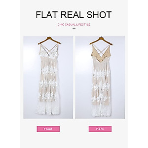 Dokotoo Womens Sexy V Neck Sleeveless Spaghetti Straps Elegant Embroidered High Slit Sheer Mesh Dresses Backless Maxi Long Formal Evening Party Prom Dress Bridesmaid Wedding Guest Dresses White M