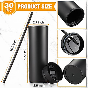 30 Pieces Skinny Tumbler with Lid and Straw, 16 oz Matte Black Acrylic Tumbler Insulated Double Wall Plastic Reusable Cups Vinyl Customized DIY Gifts for Parties, Birthday, Home, Office, Bridal Shower