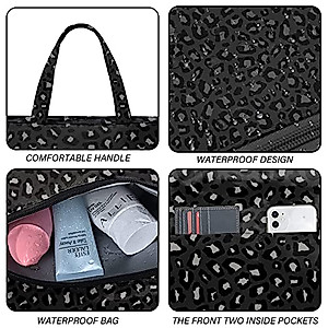 BHAHB Beach Bag Beach Tote Pool Bag Large Waterproof Tote Bag with Wet Pocket,Shoulder Bag with Zipper for Women Girls-Black Leopard Cheetah Pattern