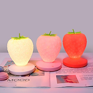 Nesee Children's Night Light,Cute Silicone Strawberry Lamp Children's Bedside Color Changing Lamp,USB Rechargeable,3 Modes Touch Switch Gift for Birthday,Christmas (Pink)