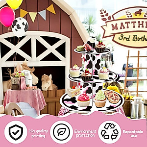 3 Tier Cow Print Cupcake Stand Cow Print Party Supplies Cardboard Cupcake Stand for 24 Cupcakes Cow Cupcake Holder for Girls Boys Cow Theme Birthday Party Decorations Farm Animal Baby Shower Decor