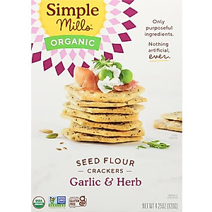 Simple Mills Organic Seed Crackers, Garlic & Herb - Gluten Free, Vegan, Healthy Snacks, Paleo Friendly, 4.25 Ounce (Pack of 1)