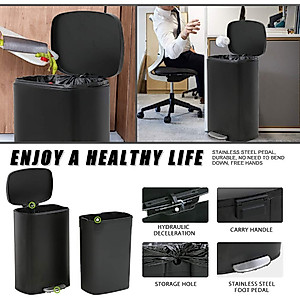 13 Gallon Steel Step Trash Can,Kitchen Trash Can with Lid & Inner Buckets , Stainless Steel Rectangular Garbage Bin , 50 L Pedal Soft Step Slow & Silent Open Close Dustbin for Kitchen, Office (Black)