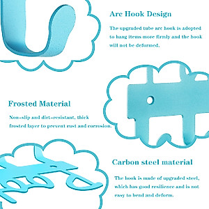 Pool Towel Rack for Bathroom Wall Mount Towel Hooks Towel Holder Carbon Steel Hanger Organizer Indoor Outdoor for Robe, Towel, Coat, Swimsuit, Umbrella, Bag, Keys(Blue)