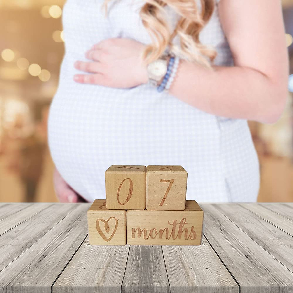 Baby Milestone Blocks - Monthly Baby Milestone Wood Blocks for Keepsake Photography - Set of 6 Baby Age Blocks for Pictures Ages Newborn to Weeks, Months, Years with Welcome Baby Age Sign & Bag