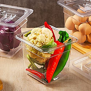 Sieral Pack of 8 Clear 1/6 Size, 6'' Deep Food Pan Acrylic Square Food Storage Containers with Lids for Kitchen Restaurant Food Prep, 2 Quart