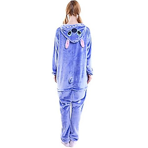 Plustrong Adult Onesie Costume Pajamas Halloween Costumes Animal Onesie Cosplay Sleepwear (Blue Stitch,M)