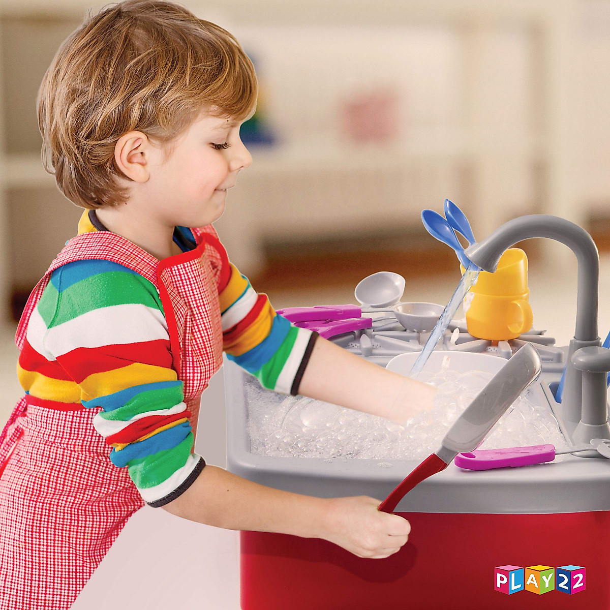 Play22 17 Pc Kids Play Sink with Running Water - Kitchen Sink Toy - Toddler Sink Toy with Real Faucet & Drain, Dishes, Utensils - Play Cooking Stove W/Pan - Kitchen Toys for Toddlers & Kids