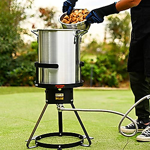 Barton Deluxe 30 QT Aluminum Turkey Deep Fryer Pot Boiling Lid Seafood Cajun Gas Stove Burner Stand Injector Thermometer 37,000 BTU