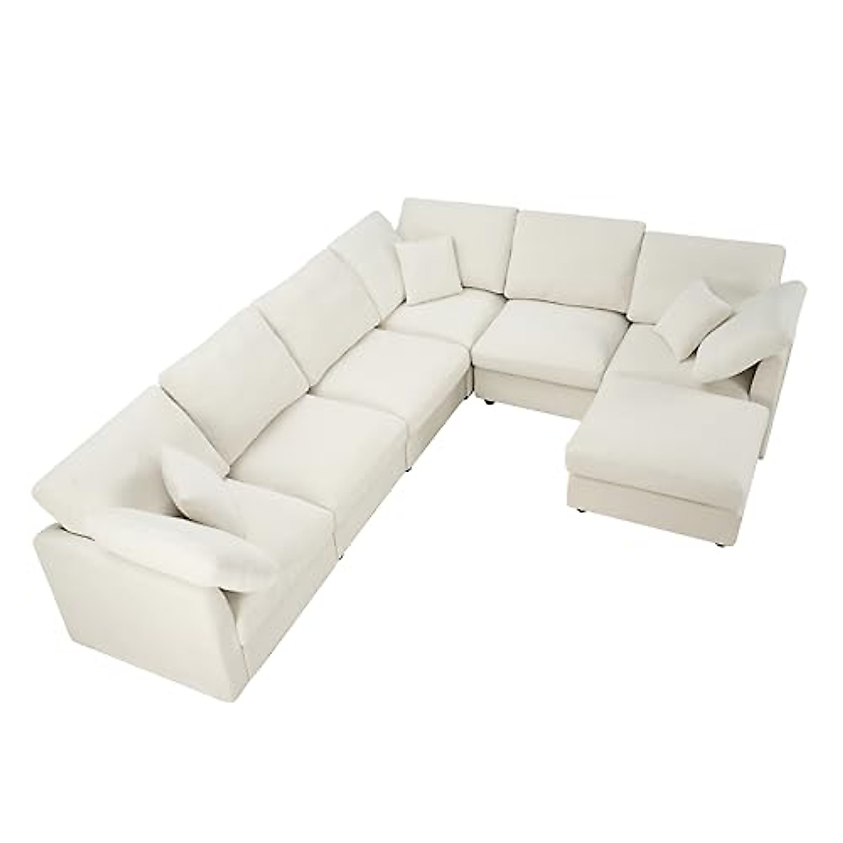 Oversized Modular Cushions Sectional Sofa Couch with Movable Ottoman ,L-Shaped Corner Low Back Deep Seat Spacious Sectional & Couch Convertible Sleeper Sofabed for House Apartment Living Room Sets