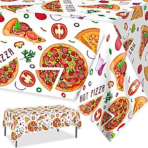 PHOGARY 3 Pack Pizza Tablecloth, Plastic Pizza Theme Table Cloths Picnic Table Cover, Hot Pizza Party Decorations Ideal for Kids’ Birthday, Pizza Decor Parties Supplies Carnival Party