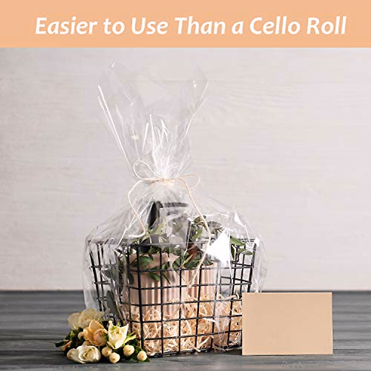 Morepack Easter Large Cellophane Bags,26x32 Inch Big Clear Basket Bags 10PCS Cellophane/Cello Wrap for Gift Baskets