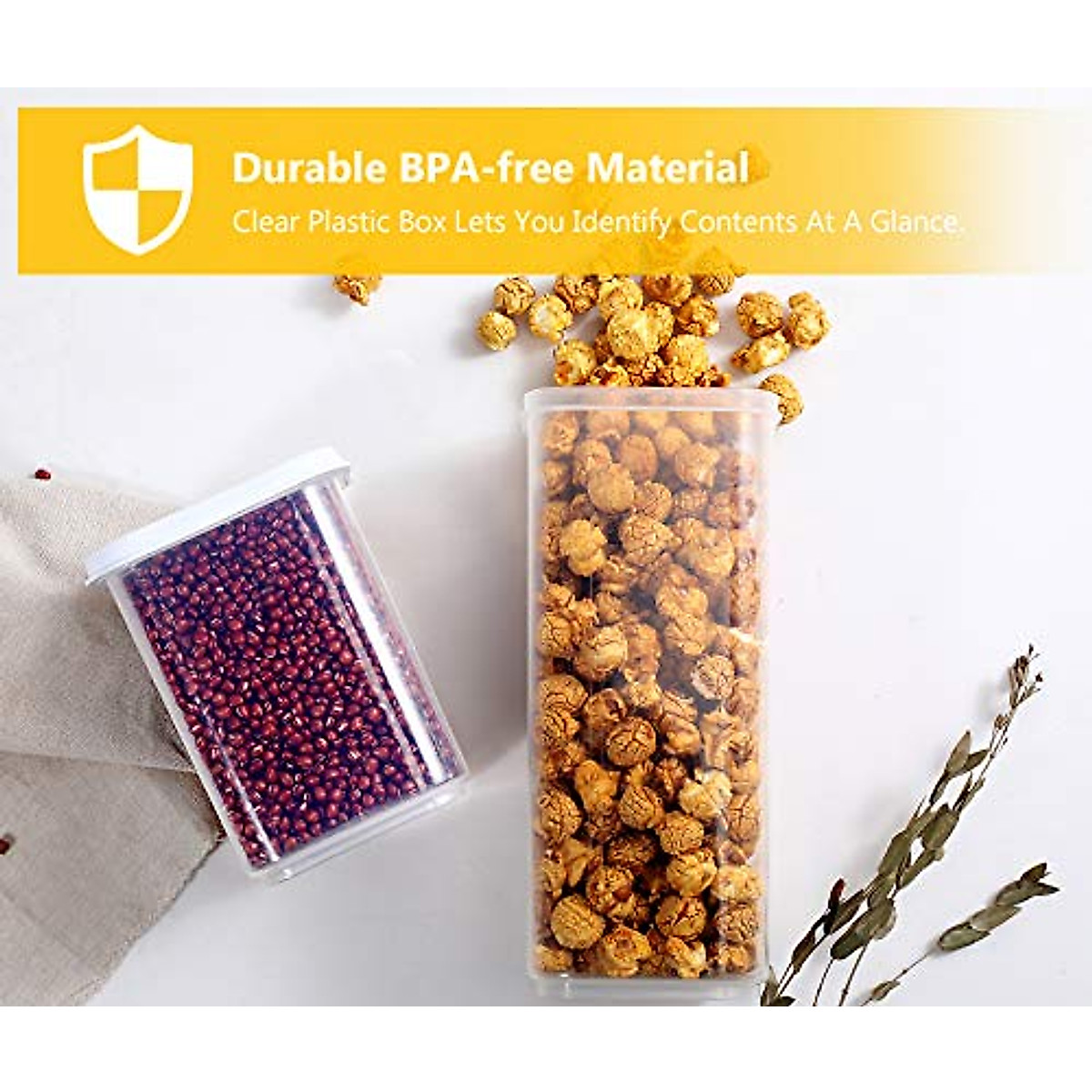 Airtight Food Storage Container Set with Lids, 9 pcs Plastic Food Container BAP Free Kitchen Pantry Organization and Storage Canisters for Organizing Flour Sugar Cereal with 12 Labels & Marker, White