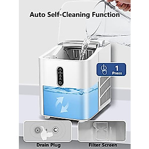 KUMIO Ice Makers Countertop, Portable Ice Maker with Self-Cleaning, 8 Cubes/9 Mins, 26.5Lbs/24Hrs, Ice Machine with Scoop and Basket, 2 Sizes of Bullet Ice for Home Office Bar Party