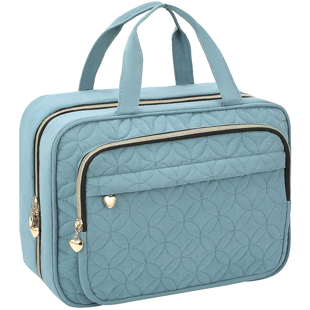 Yuan & Chuang Hanging Travel Toiletry Bag for Women Foldable Hygiene Bag, Large Capacity Waterproof Cosmetic Travel Bag with 4 Compartments & 1 Sturdy Hook,Travel Essentials Organizer(blue)