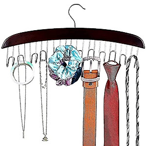 Ohuhu Tie Rack, Wooden Tie Organizer, 24 Tie Hanger Hook Storage Rack, Closet Accessory Organizer+Belt Rack, Ohuhu Durable Wooden Belt Organizer, 360 Degree Swivel Tie Rack Holder for Closet