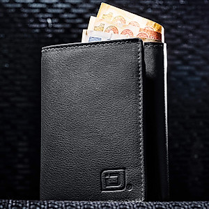 Leather Trifold Wallets for Men - RFID Blocking - Mens Trifold Wallet in Black