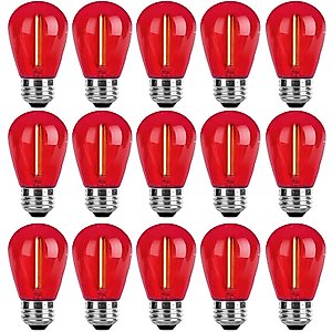Minsily 15 Pack S14 LED Bulbs Red Christmas Replacement Bulb 1W LED String Light Bulbs Vintage LED Edison Bulb E26 Base Plastic Decorative Bulb Filament String Lights for Outdoor Patio Home Decor(Red)