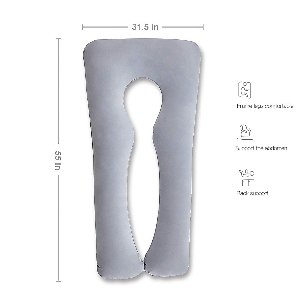 PINGJING Updated Large Inflatable Pillow Flocked Fabric Pregnancy Pillow Maternity Pillow Nursing Pillow Sleeping Pillow Body Pillow Travel Pillow Home Use & Outdoor Use 55'' US Stock (GRAY)