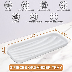 HvOvMvE Silicone Organizer Tray, Soap and Sponge Holder for Kitchen Sink, Bathroom - Storage Tray for Dish Brush, Soap Dispenser, Dishwashing Accessories- 2 Pack White