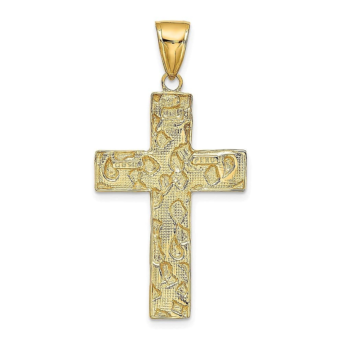 Diamond2Deal 14k Yellow Gold Polished Textured Nugget Style Cross Pendant Fine Jewelry for Women