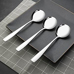 Nicesh 16-Piece Stainless Steel Round Soup Spoons, Round Bouillon Spoons