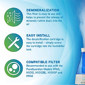 PureGuardian Humidifier Demineralization Filter, Number 3 Cartridge, Prevents Release of Minerals, Lasts 500 Hours, White, FLTDC30