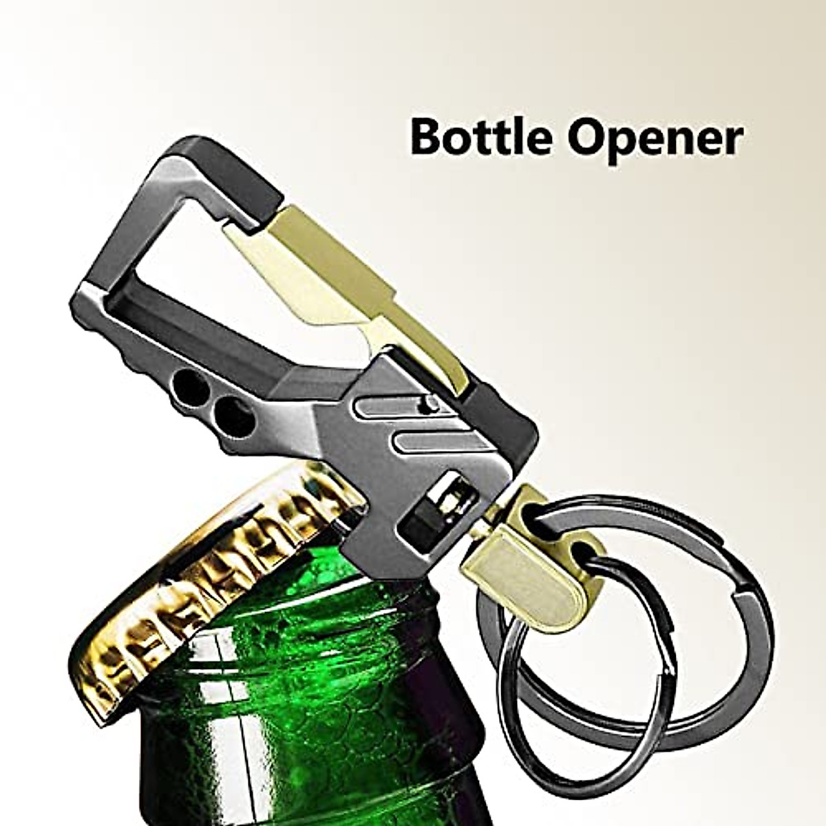 Yonput 1 PC Heavy Duty Key Chain with 2 Key Rings Bottle Opener Keychain Key Chains for Carabiner for Men and Women (Black)