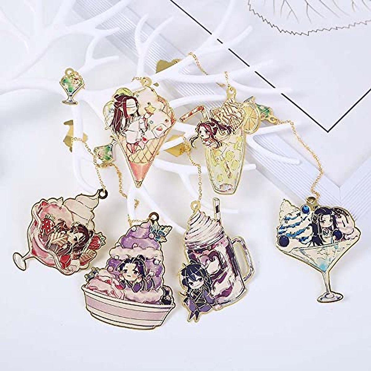 Book Markers Fringed Anime Tassel Pagination Mark Grandmaster of Demonic Wei Wuxian Pendant Metal Stationery LAN Wangji Hollow Bookmark(F)