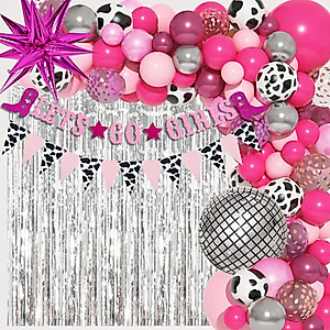137Pcs Disco Cowgirl Party Decorations, Bachelorette Cowgirl Balloons Hot Pink Disco Ball Balloon Garland Arch Kit Let's Go Girls Banner Western Valentines Day 2000s 90s 80s Birthday Party Supplies