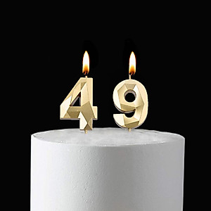 2 inch Gold 49 Birthday Candles, 3D Diamond Number 49th Cake Topper for Boys Girls Birthday Party Decorations Theme Party