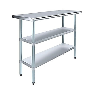 48" Long X 18" Deep Stainless Steel Work Table with 2 Shelves | Metal Food Prep Station | Commercial & Residential NSF Utility Table