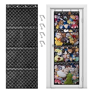 Stuffed Animal Storage, Over The Door Organizer Storage for Closet, Baby, Plush Toy, Stuffed Animal Holder with 4 Large Pockets, Hanging Door Organizer for Nursery, Bedroom, Bathroom, Kids Room