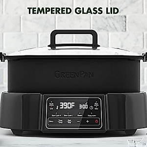 GreenPan 6.5QT Multi-Cooker Skillet Grill & Slow Cooker, 8-in-1 Presets to Saute,Steam, Grill, Stew, Stir-Fry,Heat, & Cook Rice, Healthy Ceramic Nonstick & Dishwasher Safe Parts, Matte Black