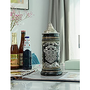 HAUCOZE Beer Stein Mug German Eagle Medallion Stanley Viking Tankard with Petwer Lid Birthday Gifts 0.6Liter
