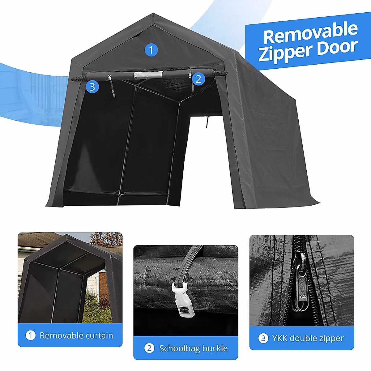 ADVANCE OUTDOOR 7x12 ft 2 Roll up Doors & Vents Outdoor Portable Storage Shelter Garage Tent Carport for Motorcycle ATV with Heavy Duty Metal Frame and Anti-UV Snow Resistant Waterproof Cover, Gray