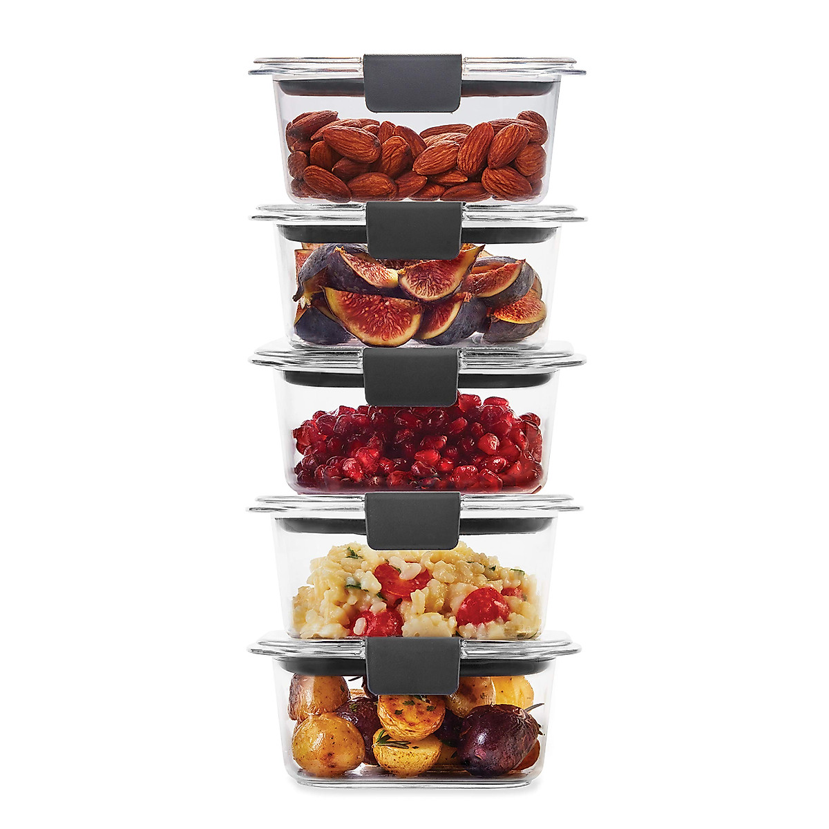 Rubbermaid 10-Piece Brilliance Food Storage Containers with Lids for Lunch, Meal Prep, and Leftovers, Dishwasher Safe, 1.3-Cup, Clear/Grey & Brilliance Food Storage Container, Large, 9.6 Cup, Clear