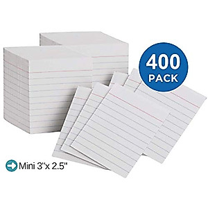 1InTheOffice Ruled Mini Index Cards 3 x 2.5, White Small Index Cards 2x3 , 400/Pack