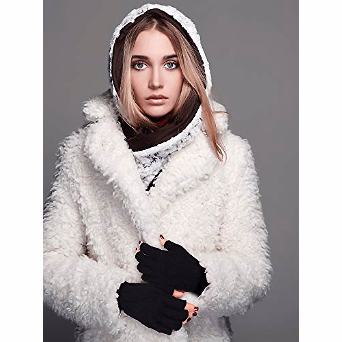 SATINIOR 3 Pairs Women Fingerless Gloves Winter Half Finger Knit Gloves for Women Men(Black, Dark Grey and Dark)