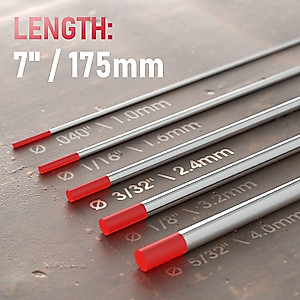 YESWELDER TIG Welding Tungsten Electrode 2% Thoriated 3/32" x 7" (Red, WT20/EWTh-2) 10-pk