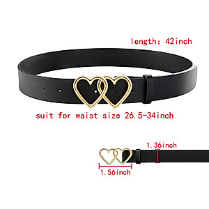 Ayliss Women Leather Waist Belt Fashion Casual Jeans Belt with Double Heart Shape Buckle Dress Pants (Black and White)